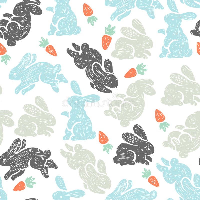 Vector Seamless Pattern with Cute Bunnies and Carrots. Stock Vector ...