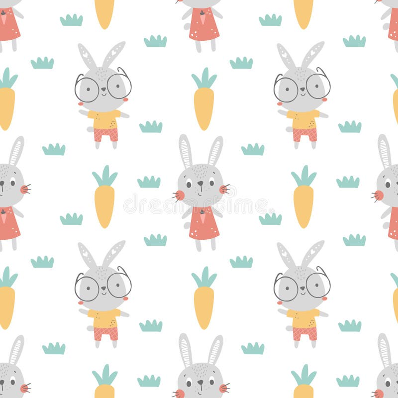 Vector Seamless Pattern With A Cute Bunny Stock Vector Illustration