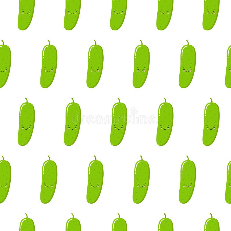 Vector Seamless Pattern with Cute Cartoon Cucumbers on White Background ...