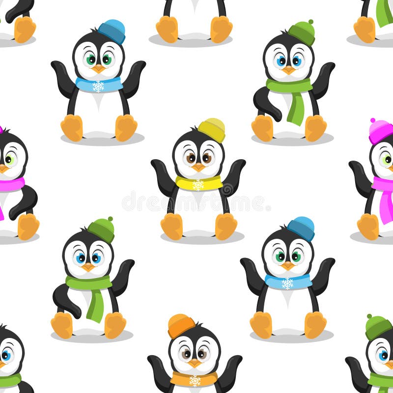 Vector Seamless Pattern with Cute Cartoon Penguins. Stock Vector ...