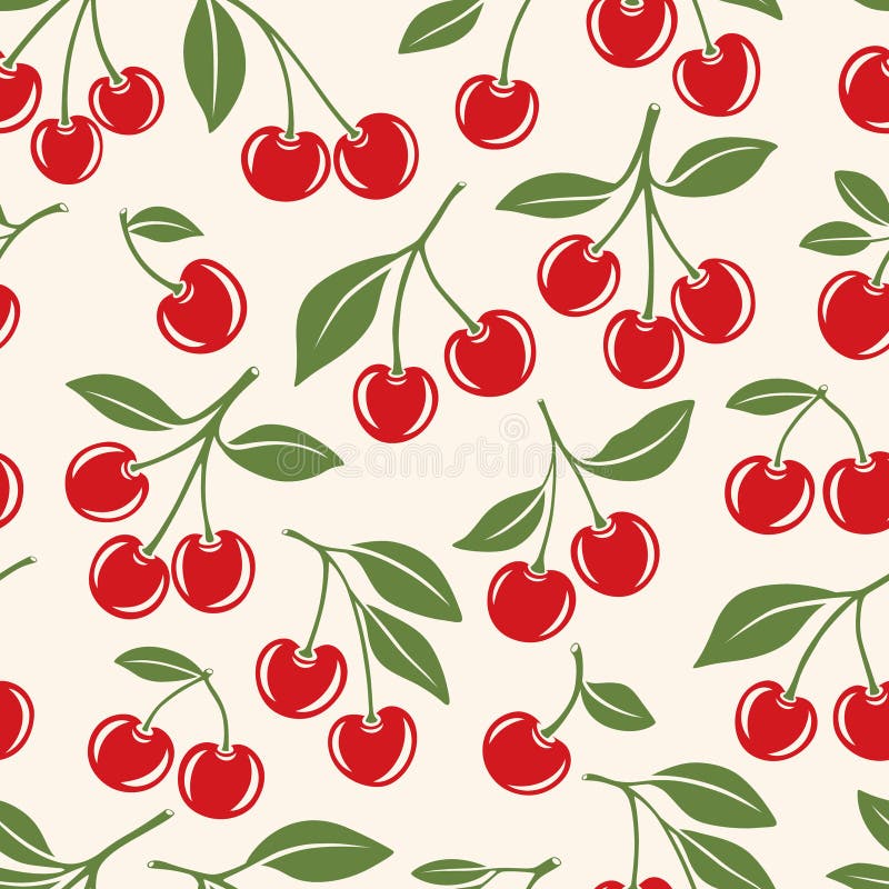 Vector Seamless Pattern with Cute Cartoon Silhouette Cutout Cherry ...