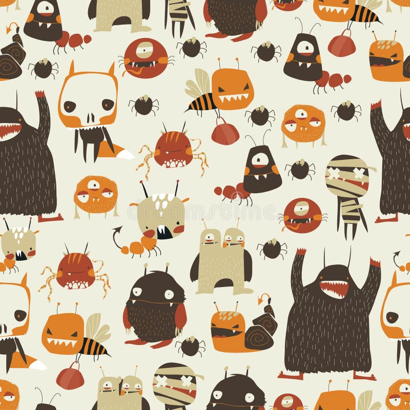 Seamless Pattern with Cute Colorful Monsters on White Background Stock ...
