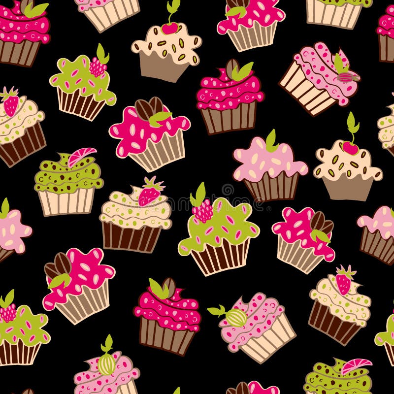 Vector Seamless Pattern Cute Cupcakes Stock Vector - Illustration of ...