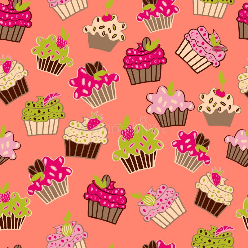 Vector Seamless Pattern Cute Cupcakes Stock Vector - Illustration of ...