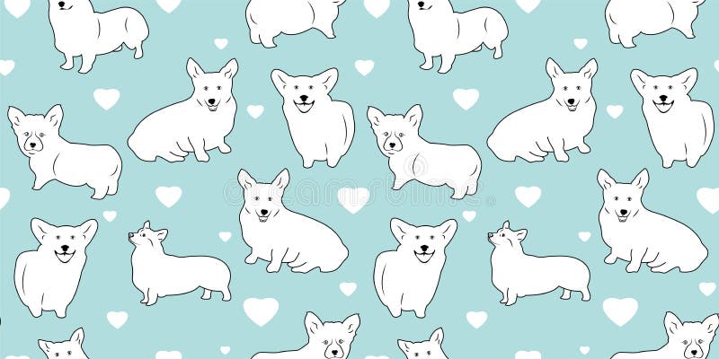Vector Seamless Pattern with Cute Dogs on Pastel Blue Stock ...
