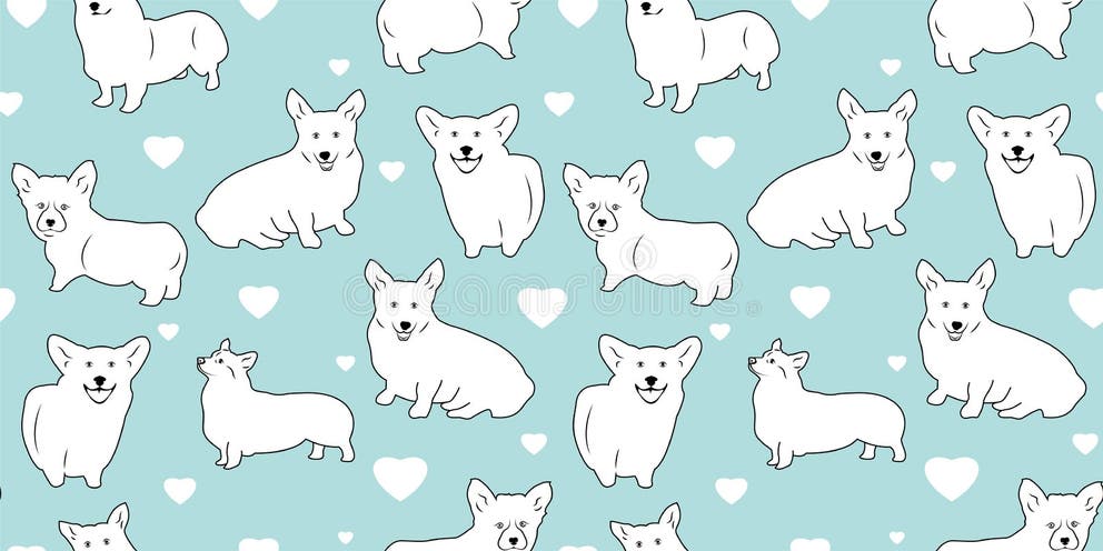 Vector Seamless Pattern with Cute Dogs on Pastel Blue Stock ...