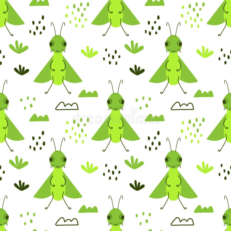 Vector Seamless Pattern with Cute Insect Bug and Doodle Elements on a ...