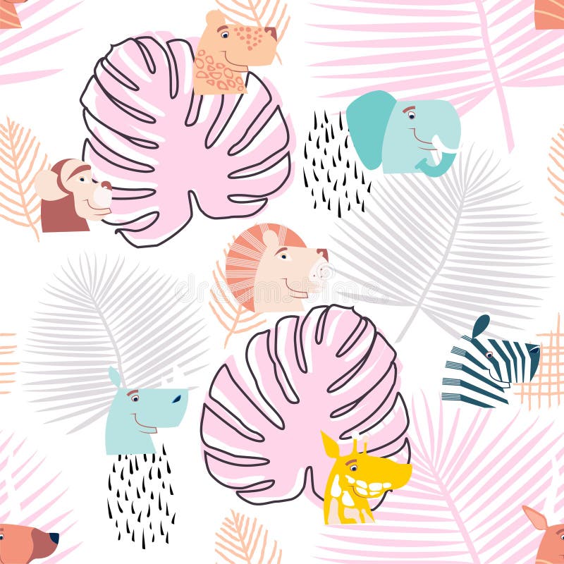 Vector Seamless Pattern, Cute Jungle Animals. African Animals Stock ...