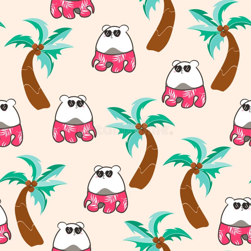 Vector Seamless Pattern with Cute Kawaii Doodle Cartoon for Summer ...
