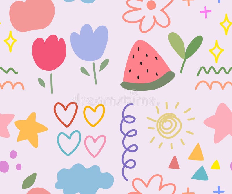 Vector Seamless Pattern Cute Kawaii Sticker Set with Flower and Star ...