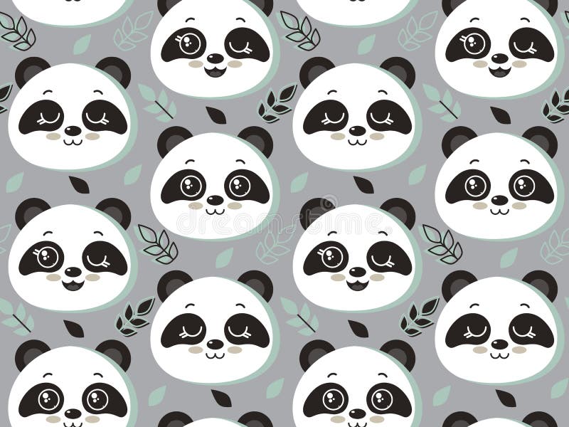 Vector Seamless Pattern with Cute Panda Faces and Leaves Stock Vector ...