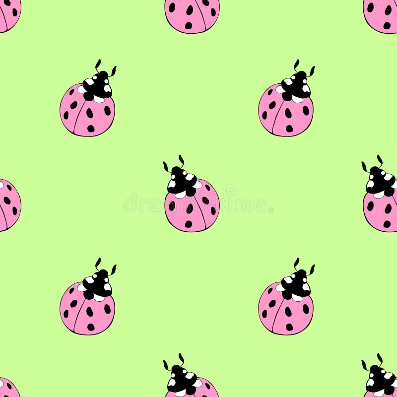 Vector Seamless Pattern of Cute Pink Ladybugs in Flat Style. Background ...