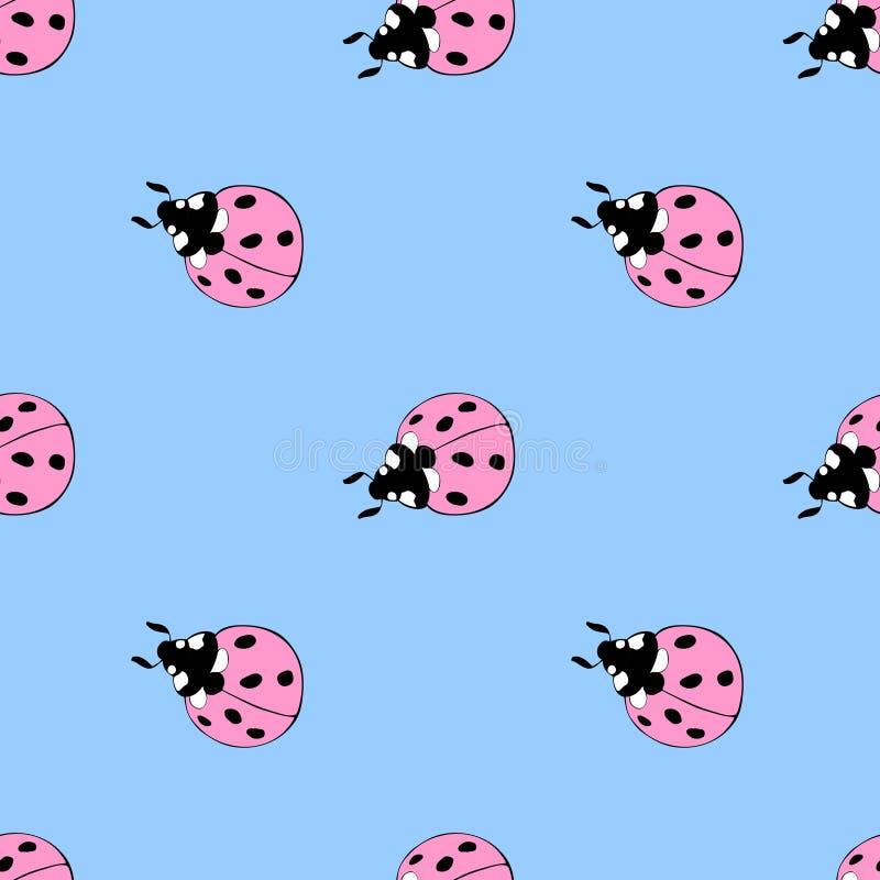 Vector Seamless Pattern of Cute Pink Ladybugs in Flat Style. Background ...