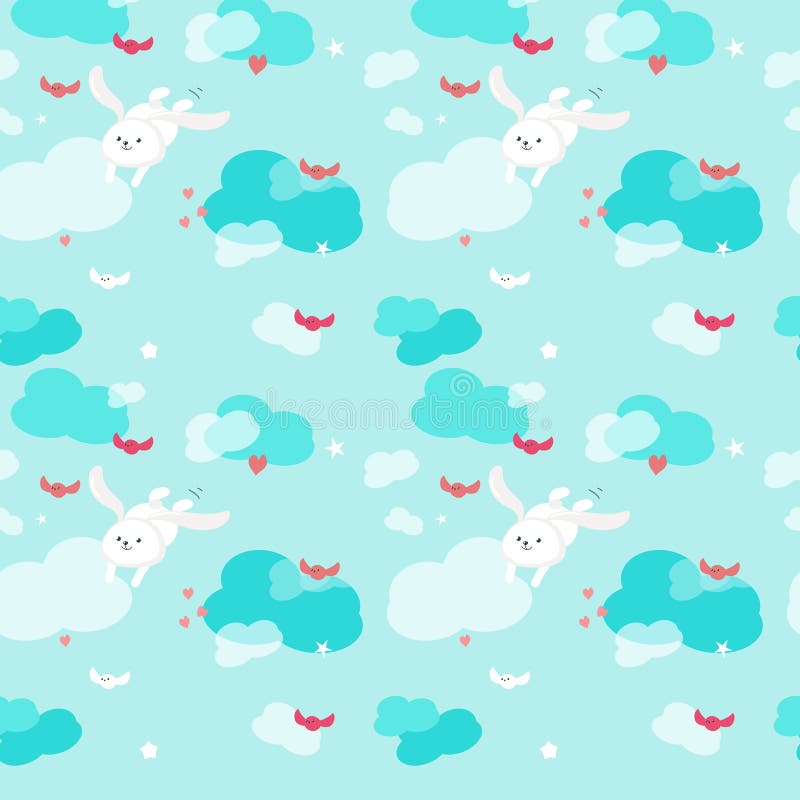 Vector Seamless Pattern with Cute Flying Rabbits Stock Vector ...