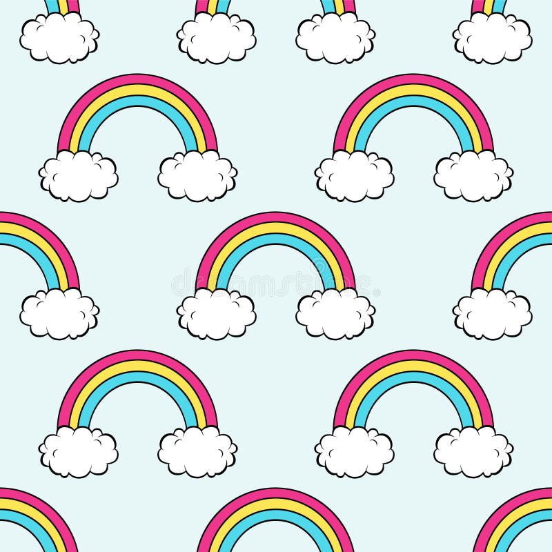 Vector Seamless Pattern with Cute Rainbow and Clouds Stock Vector ...