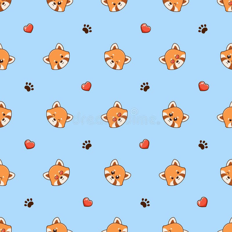 Pattern with Red Pandas, Hearts and Footprints Stock Vector ...