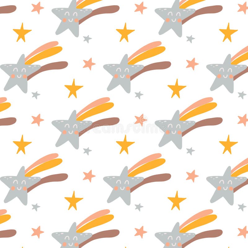 Vector Seamless Pattern with Cute Shooting Star. Stock Vector ...