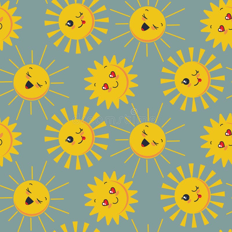 Smiling Yellow Sun Seamless Pattern Stock Illustrations – 204 Smiling ...