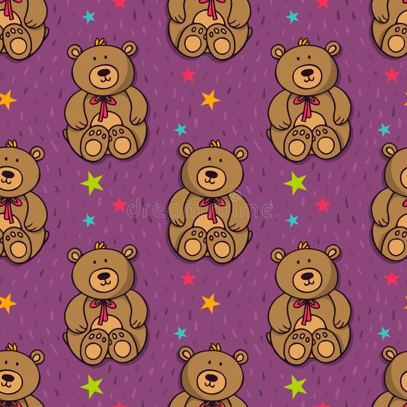 Vector Seamless Pattern with Cute Teddy Bear Stock Vector ...