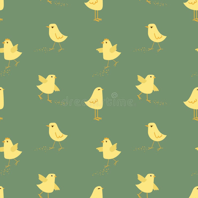 Seamless Pattern with Little Chickens on a Green Background . a Fun ...