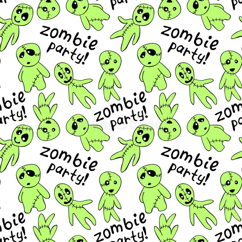 Vector Seamless Pattern with Cute Zombies in Cartoon Flat Style. Zombie ...