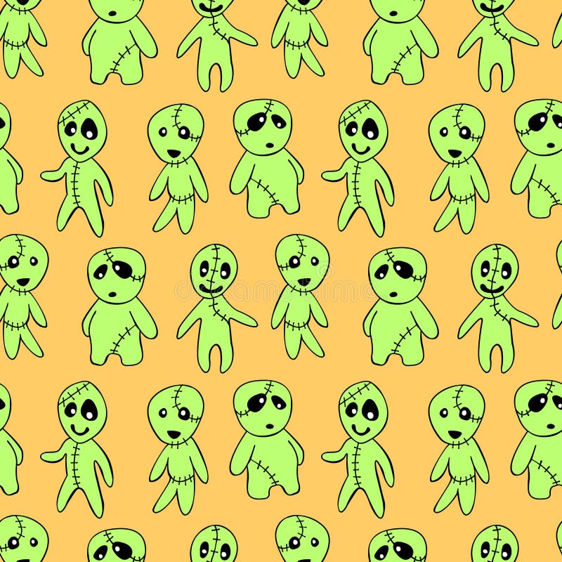 Vector Seamless Pattern with Cute Zombies in Cartoon Style Stock Vector ...