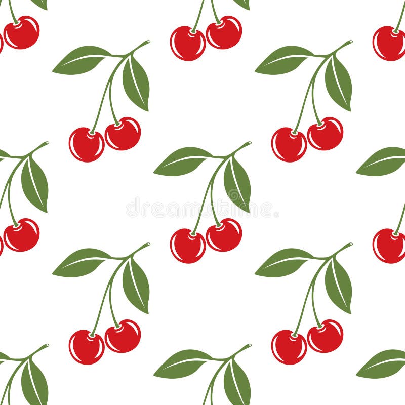 Vector Seamless Pattern with Cutout Cherry. Single, Pair of Cherries and Cluster of Cherries ...