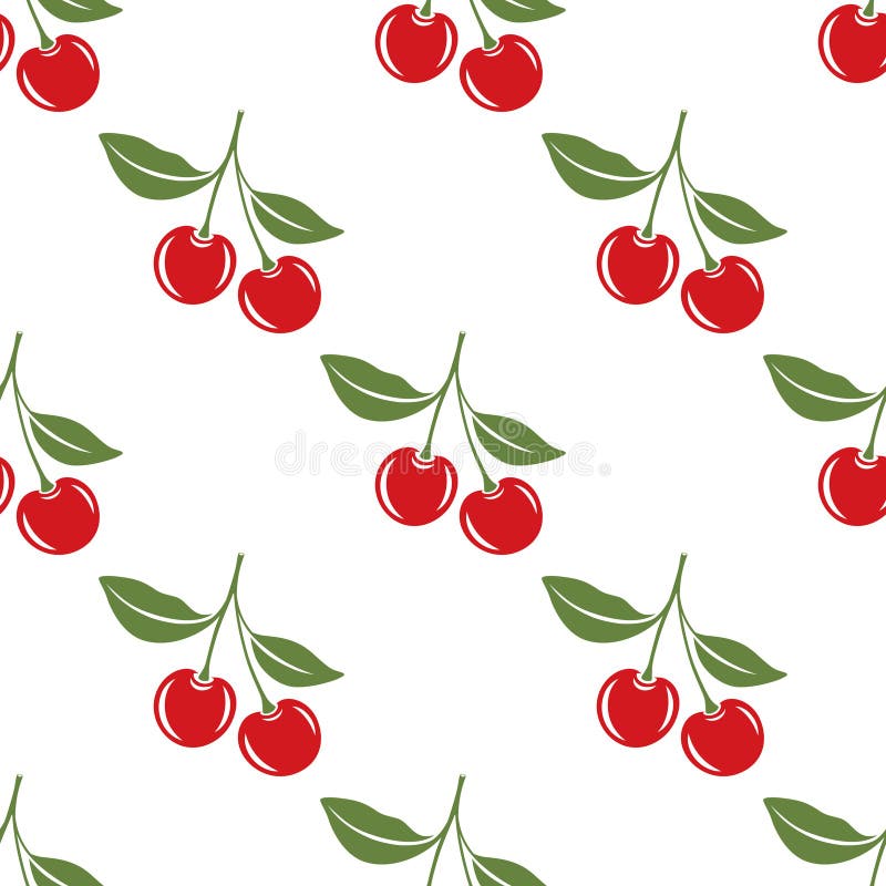 Vector Seamless Pattern with Cutout Cherry. Single, Pair of Cherries and Cluster of Cherries ...