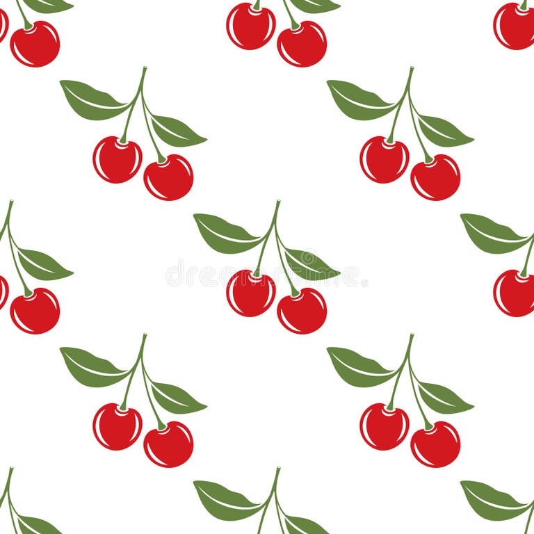 Vector Seamless Pattern with Cutout Cherry. Single, Pair of Cherries ...