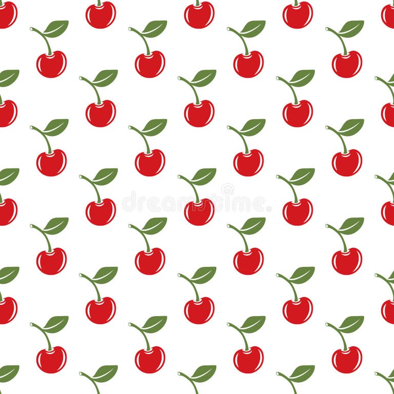 Vector Seamless Pattern with Cutout Cherry. Single, Pair of Cherries ...