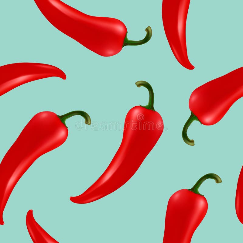 Vector Seamless Pattern with 3d Realistic Red Hot Chilli Pepper on Blue ...