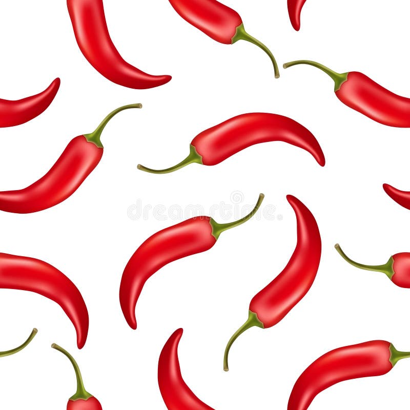 Vector Seamless Pattern with 3d Realistic Red Hot Chilli Pepper on ...
