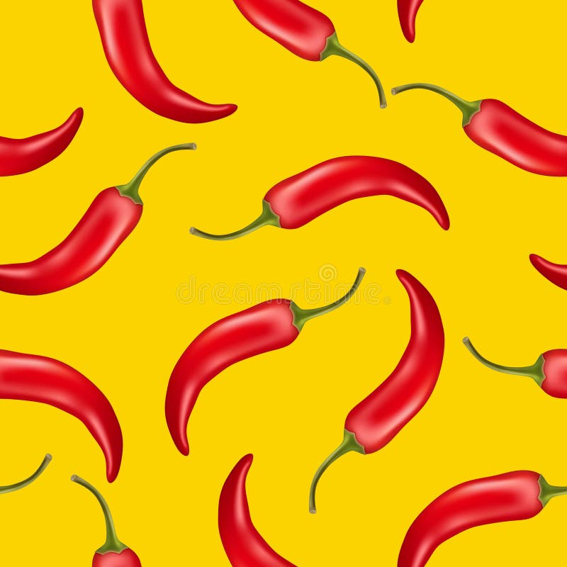 Vector Seamless Pattern with 3d Realistic Red Hot Chilli Pepper on ...