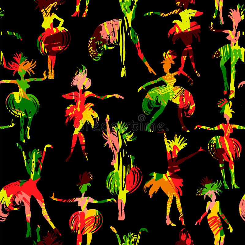 Vector Seamless Pattern with Dancing Women. Stock Vector - Illustration ...