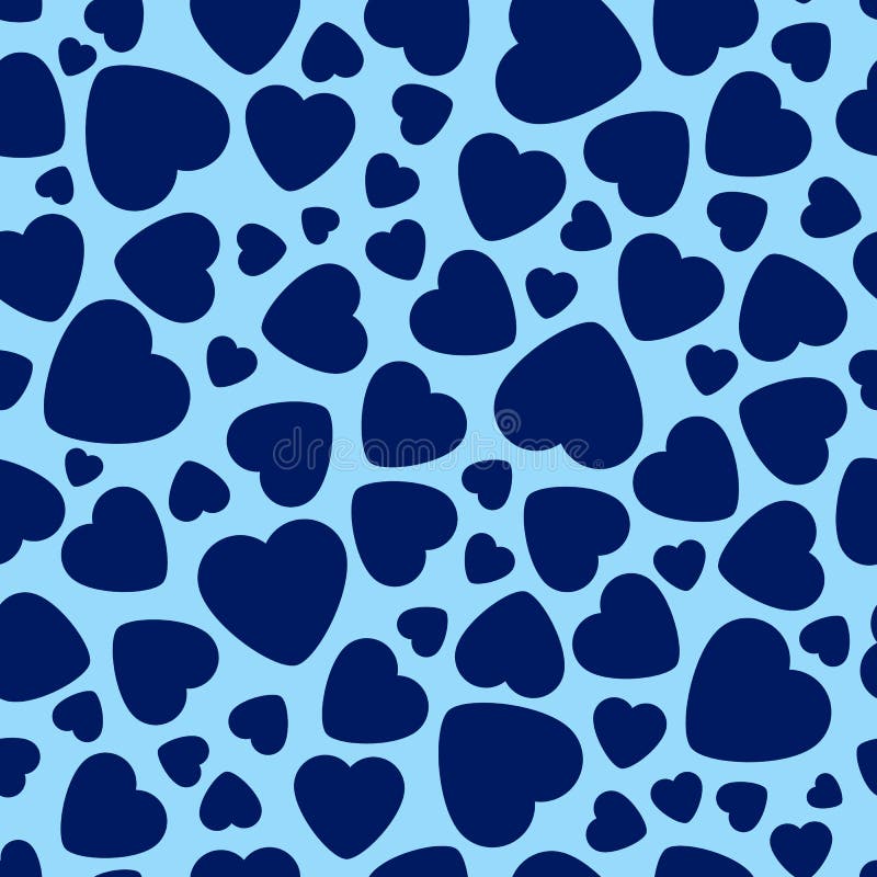 Vector Seamless Pattern with Dark Blue Hearts Blue on Background Stock ...