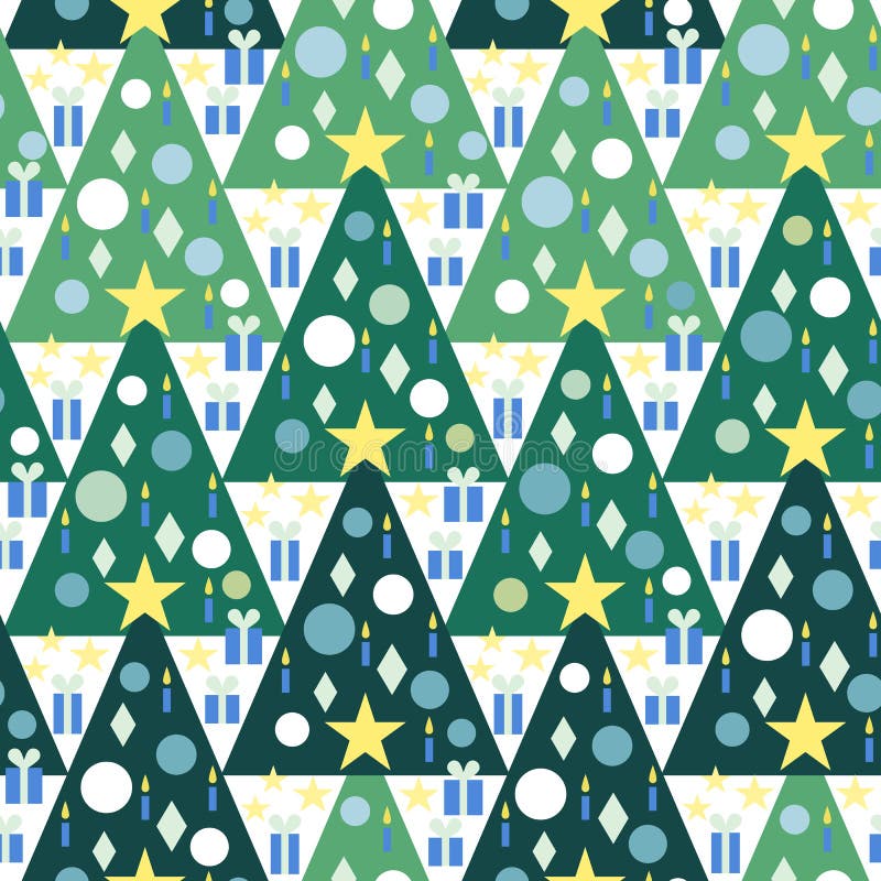 Vector Seamless Pattern with Decorated Geometric Christmas Trees Stock ...