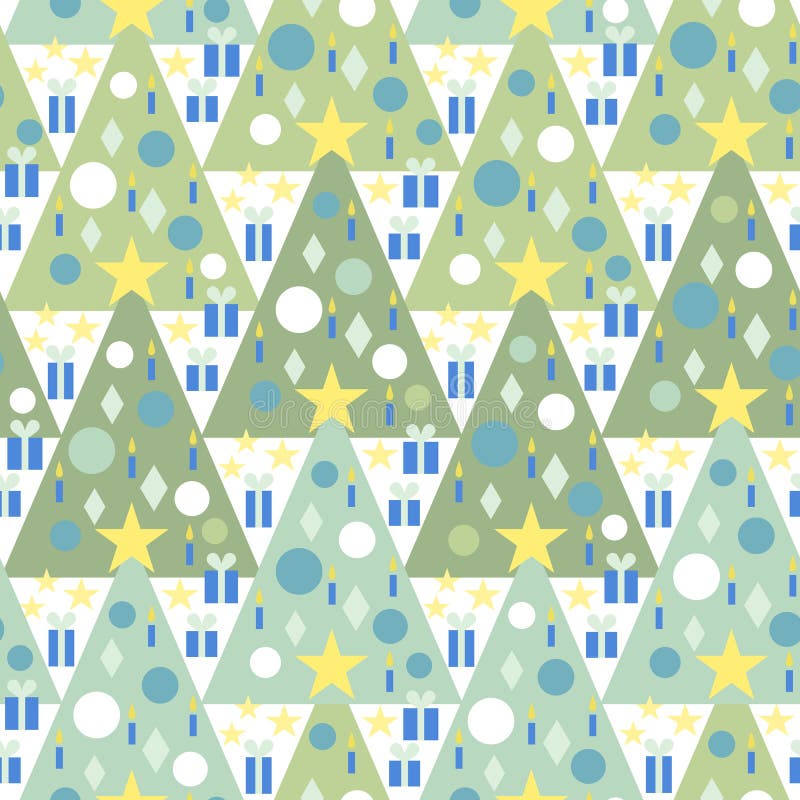 Vector Seamless Pattern with Decorated Geometric Christmas Trees Stock ...