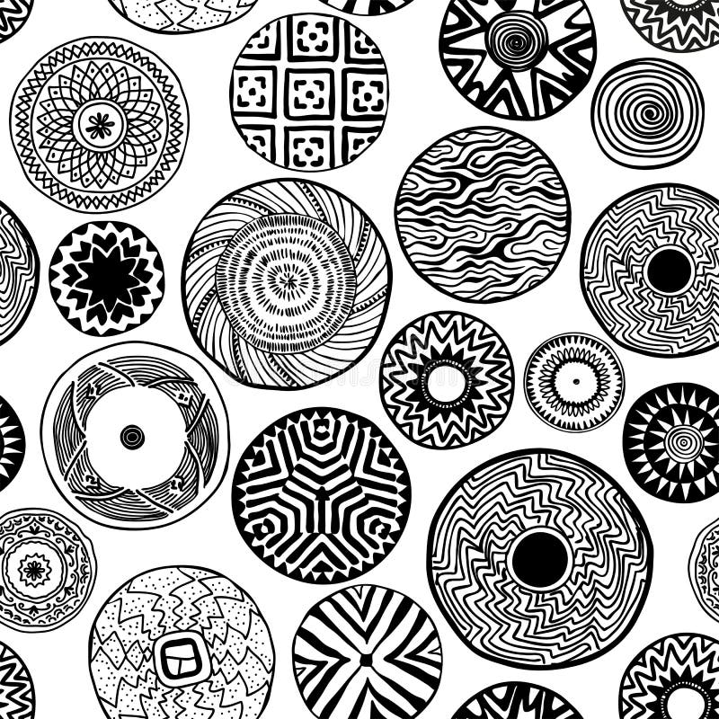 Vector Seamless Pattern Decorative Circles, Hand-drawn Pattern, Linear ...