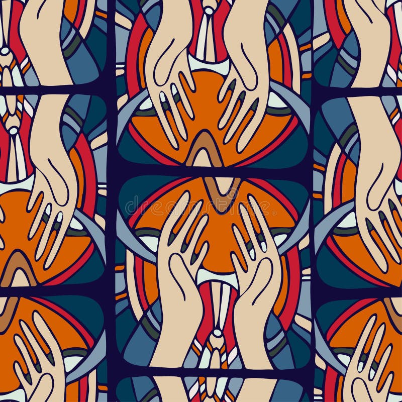 Vector Seamless Pattern Design with Squared with Hands Reaching To Each ...