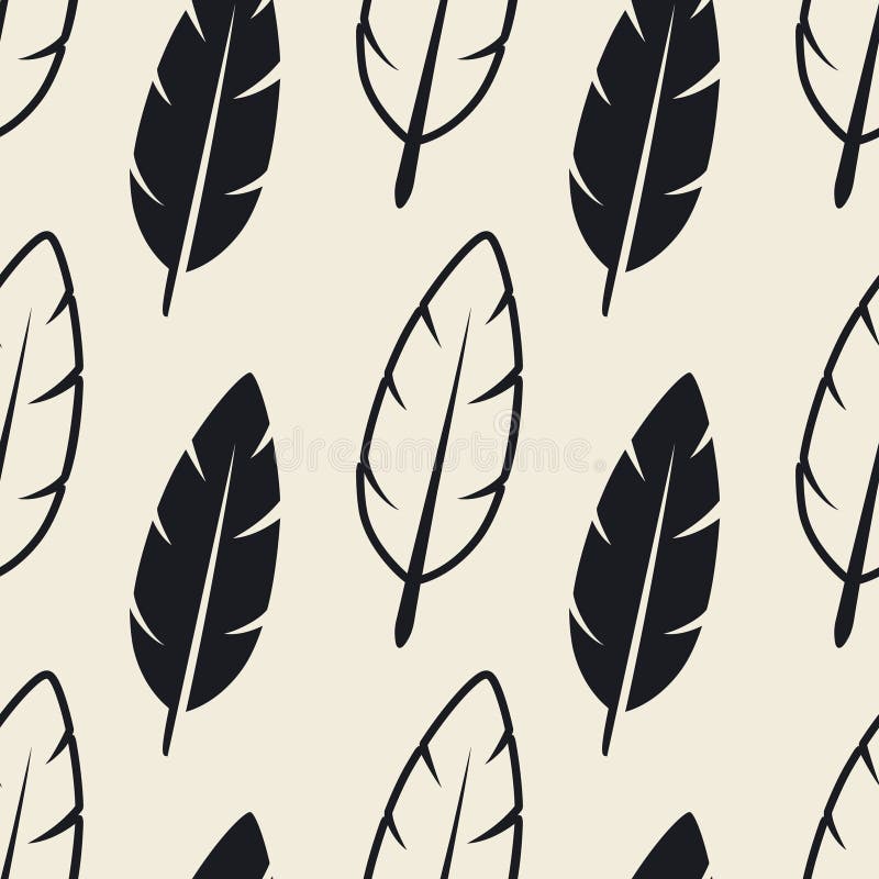 Vector Seamless Pattern with Different Black Fluffy Feather Silhouettes ...