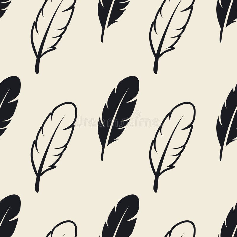 Vector Seamless Pattern with Different Black Fluffy Feather Silhouettes ...