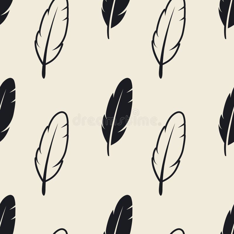 Vector Seamless Pattern with Different Black Fluffy Feather Silhouettes ...