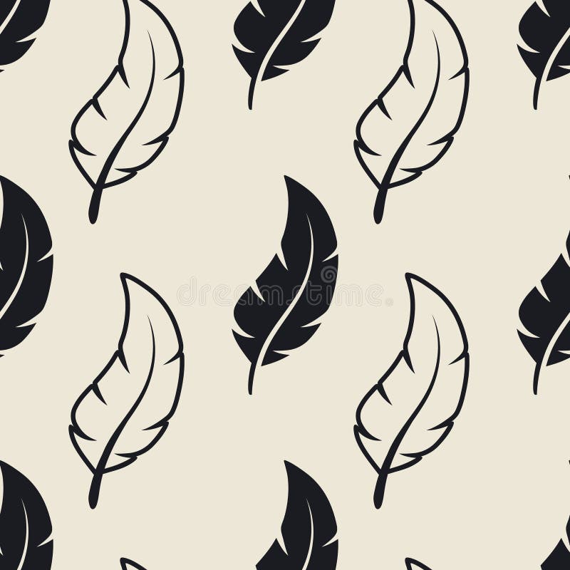Vector Seamless Pattern with Different Black Fluffy Feather Silhouettes ...