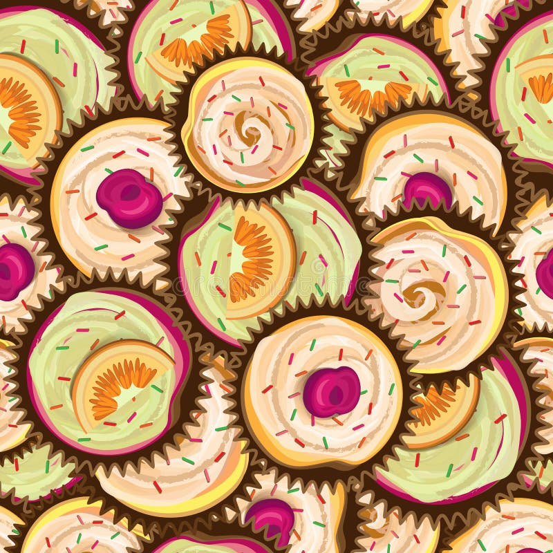 Vector Seamless Pattern of Different Cakes Stock Vector - Illustration ...
