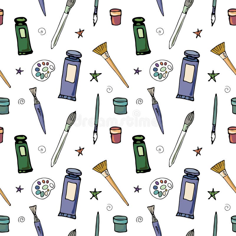 Vector Seamless Pattern with Different Drawing Tools Stock Vector ...