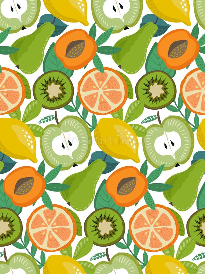 Vector Seamless Pattern with Different Fruits in Flat Simple Style ...