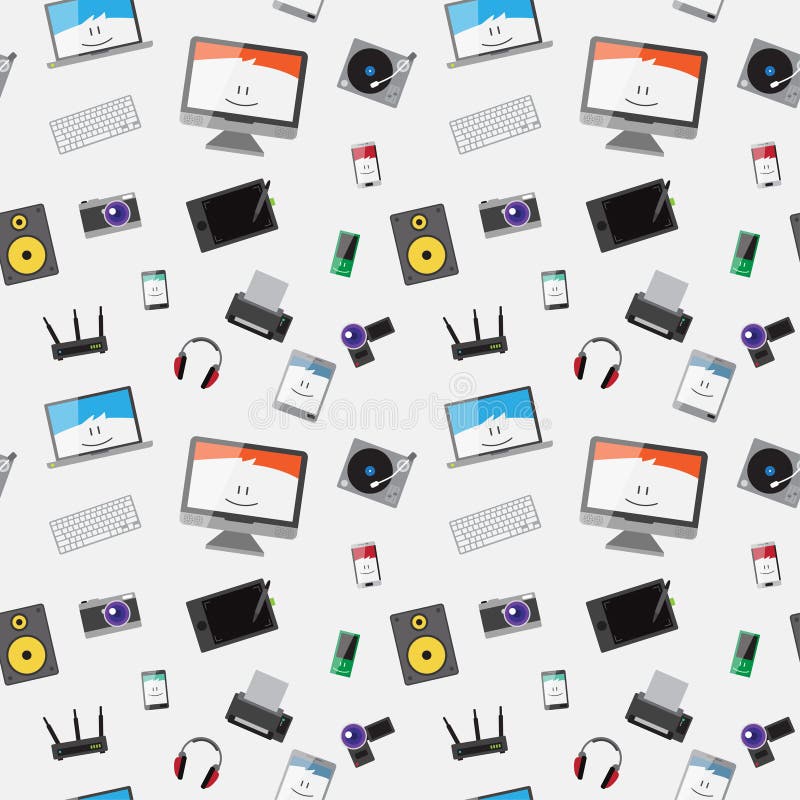 Vector Seamless Pattern with Different Gadgets Stock Vector ...