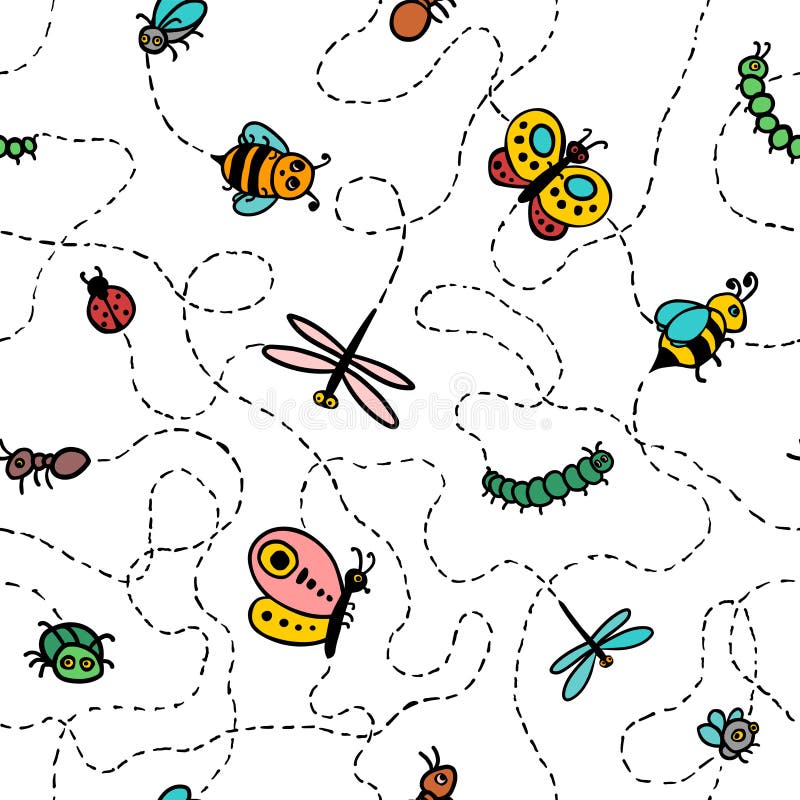 Vector Seamless Pattern of Different Insects in Simple Children Style ...