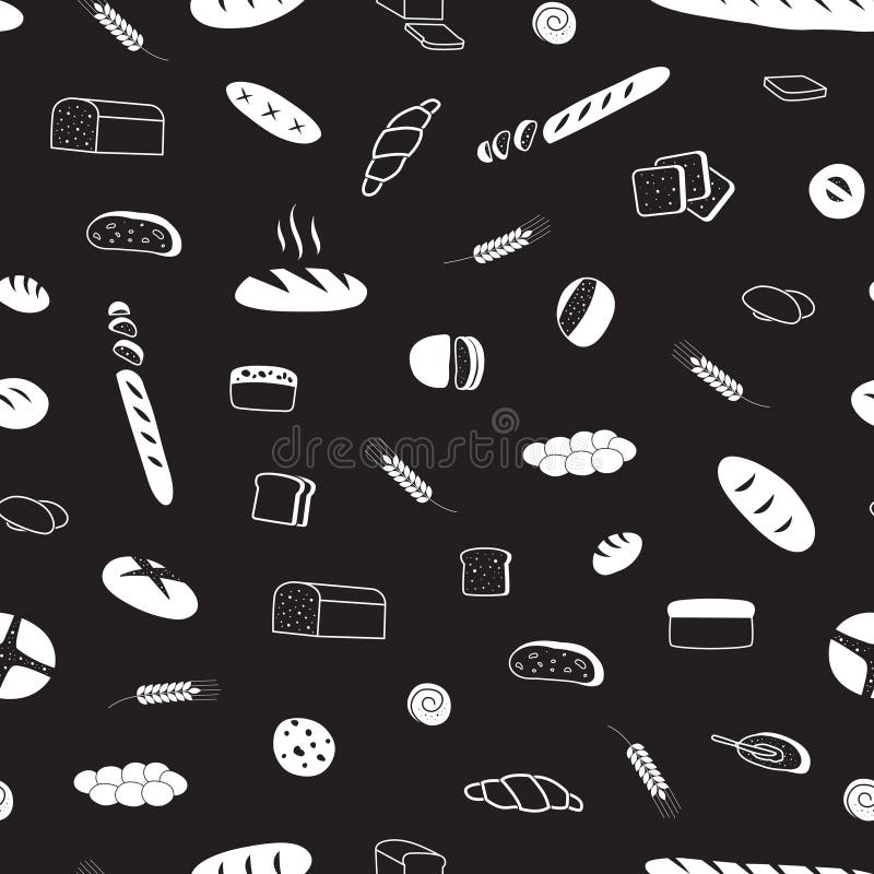 Vector Seamless Pattern of Different Kinds of Bread. Bakery Prod Stock ...