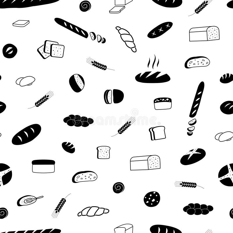 Vector Seamless Pattern of Different Kinds of Bread. Bakery Prod Stock ...